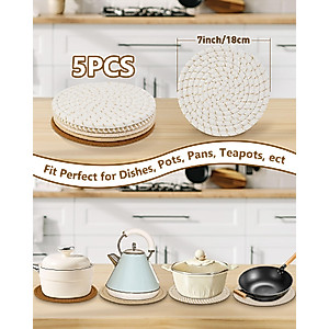 Trivets for Hot Dishes, 5 PCS Minimalist Cotton Pot Holders Kitchen Table, Counter Home Decor Essentials, Heat Resistant Hot Pads Plate Mats for Hot Pots and Pans, 7 Inch
