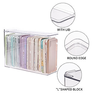 FABROK Plastic iPhone Case Organizer, Clear Storage Holder Box with Lid for Cell Phone Basic Cases, Multifunctional Phone Case Storage Box for Desk, Cupboard, Cabinet