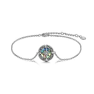 ONEFINITY Compass Bracelet Sterling Silver Celtic Knot Abalone Shell Bracelet Graduation Friendship Talisman Travel Bracelet Inspirational Graduation Jewelry Gifts for Women