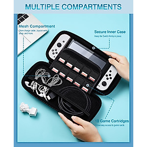 TiMOVO Carrying Case for Nintendo Switch OLED Model 2021 & Switch, Durable Hard Shell Game Storage Handbag Portable Travel Bag PU Pouch with Pocket for 10 Game Cards & Accessories, Dreamy Nebula