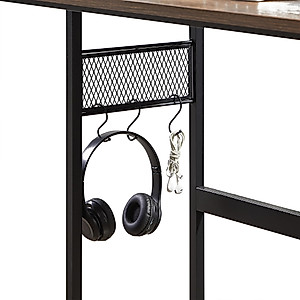 VECELO 32 Inch Small Computer Sturdy Laptop Industrial Desk Office Work, Modern Simple Study Table with Headphone Hook, Adjustable Feet and Water Proof Surface, 44", Brown