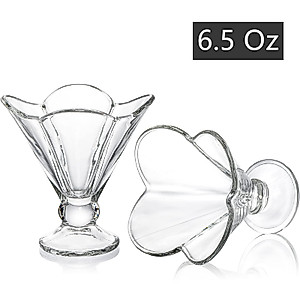 Hacaroa 6 Pack Glass Ice Cream Bowls Small Sundae Cups, 6.5 Ounces Footed Dessert Bowls Milkshake Glasses, Clear Cute Trifle Bowls for Pudding, Parfait, Fruit, Clover Shape