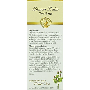 Celebration Herbals Organic Lemon Balm Tea Bags, 24 Count