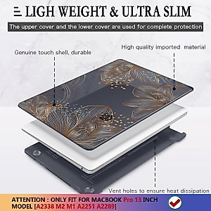 CISSOOK for MacBook Pro 13 inch Case 2023 2022-2020 Release Model A2338 M1 M2 A2289 A2251 with Touch Bar, Plastic Hard Shell Case & Keyboard Cover & Screen Protector for Pro 13, Gorgeous Gold Floral