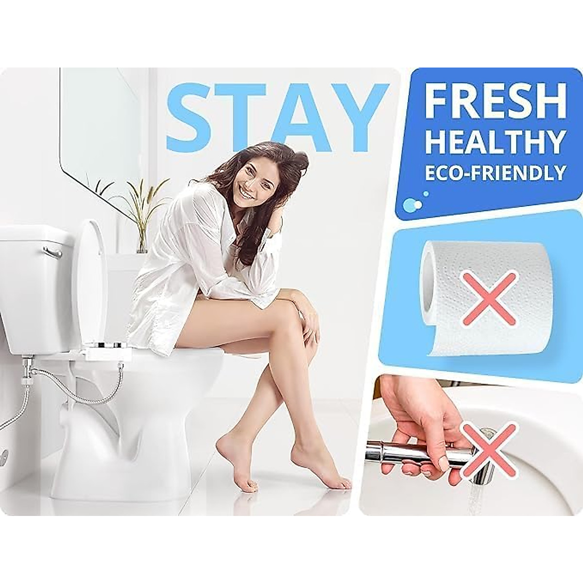 BIDETØASIS Bidet Double-Nozzle Non-Electric Bidet for Toilet, with Front and Rear Washing Functions as Well as a self-Cleaning Mechanism. Adjustable Water Pressure. Easy to Install. (Black)