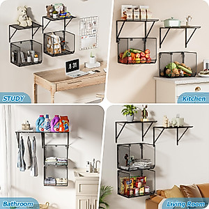 1 Pack Laundry Room Shelf Organization and Storage, Wall Mounted Clothes Drying Rack With Mesh Basket Over Washer And Dryer,Large Capacity Wall Shelf For Bathroom,Kitchen,Storeroom (Black, L)