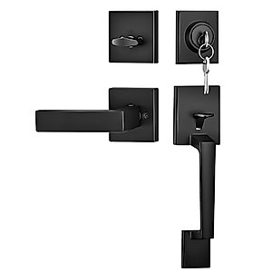 ELAMOR Front Door Handle with Deadbolt Set, Oil Rubbed Bronze, Adjustable Latch, Easy Installation, Durable Zinc Alloy, Modern Style