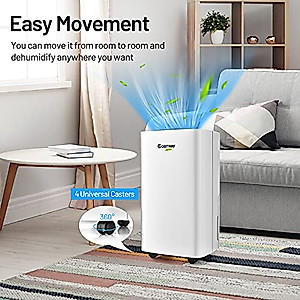COSTWAY Dehumidifier for Large Room and Basements, 1500 Sq. Ft Portable 24 Pints Dehumidifier with 3 Modes, 2 Speeds, 12H Timer, Auto or Manual Drainage, 0.5 Gallon Water Tank, 4 Wheels for Home and Basements
