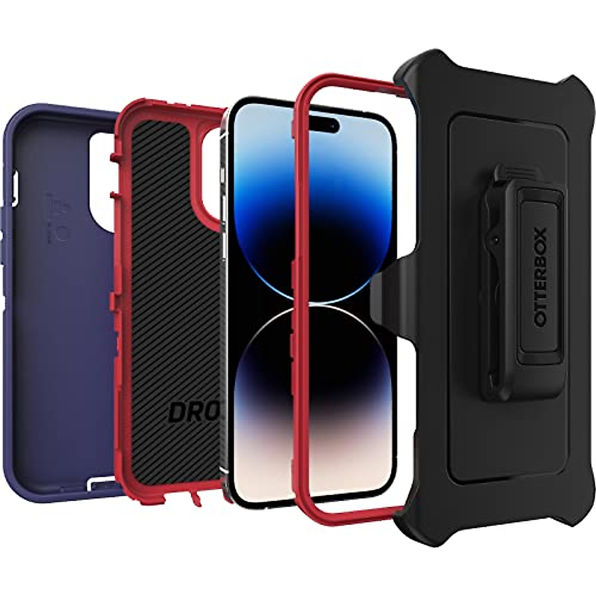 OtterBox iPhone 14 Pro Max (ONLY) Defender Series Case - AMERICAN FLAG, rugged & durable, with port protection, includes holster clip kickstand