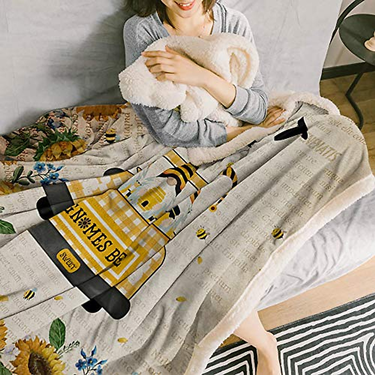 LBDOMOV Warm Soft Fleece Throw Blanket, Sweet Honey Bees Truck Loads Gnomes - Cozy Plush Lightweight Blanket | Winter Couch Bed Sofa Decorative Microfiber Fleece Throws, 39" x 49"