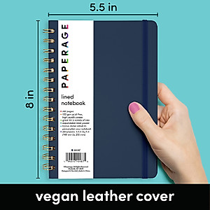 PAPERAGE Lined Spiral Journal Notebook, (Navy), 160 Pages, Medium 5.5 inches x 8 inches - 100 GSM Thick Paper, Hardcover, Double-Wire Spiral Journal & Notebook