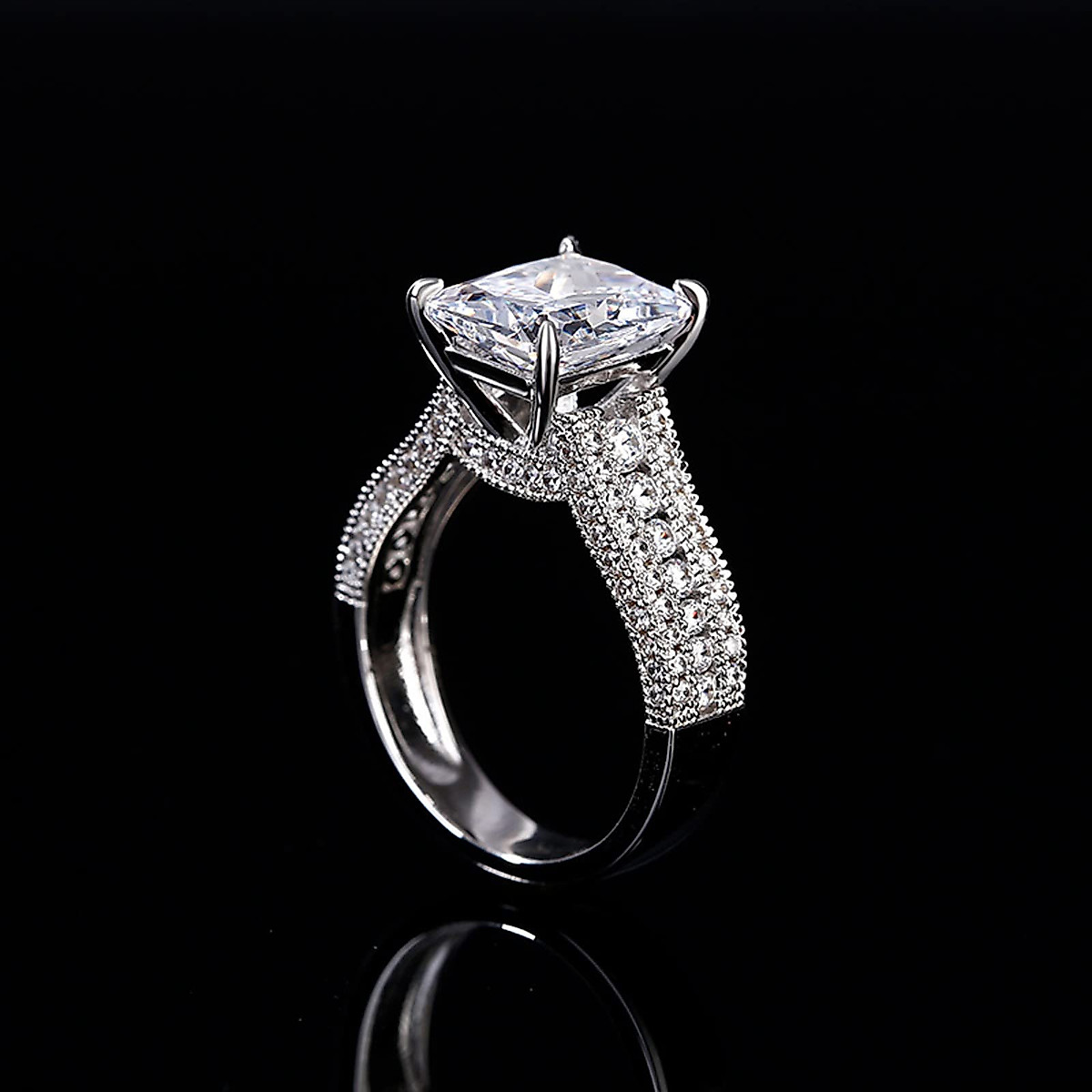 Jeulia Classic Radiant Cut Wedding Ring:Sterling Silver Halo Diamond Bridal Set Engagement Band Best Anniversary Promise Valentines Jewelry Gift with Box (White diamond, 6.5)