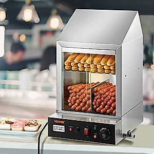 VEVOR Hot Dog Machine, 36 L, 2-Tier Hot Dog Steamer for 200 Hotdogs & 42 Buns, 1200W Electric Bun Warmer Cooker with Rotary Knob Temp Display 7.5 L Water Tank, Stainless Frame and Tempered Glass Doors
