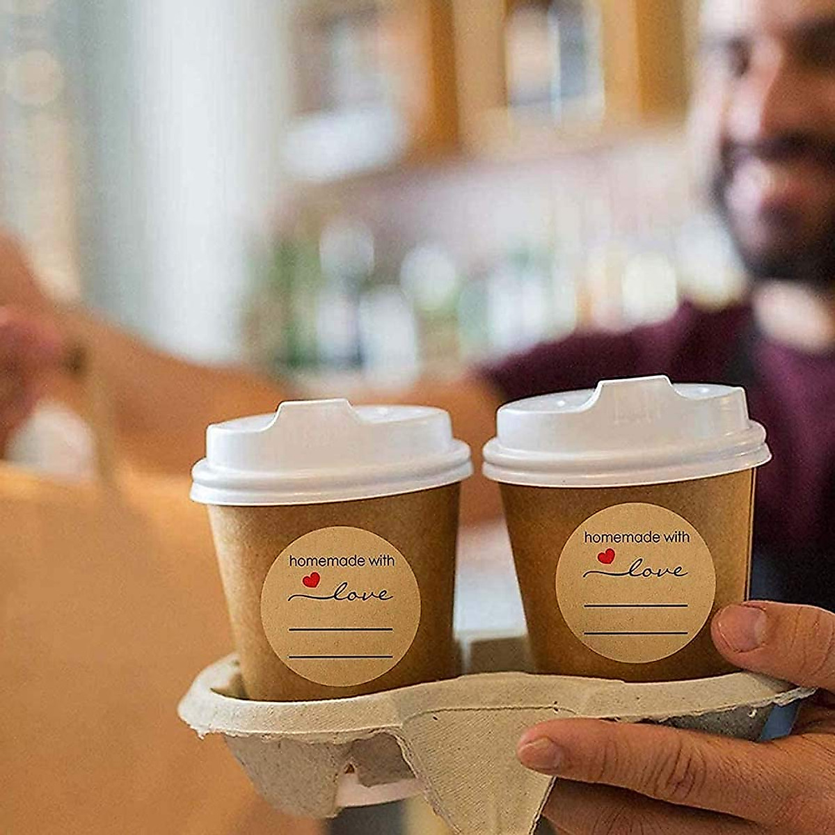 Handmade with Love Stickers, 500pcs Round Baking Kraft Label Stickers Self-Adhesive Label Decor Heart Shape Stickers for Homemade Gifts (25mm)