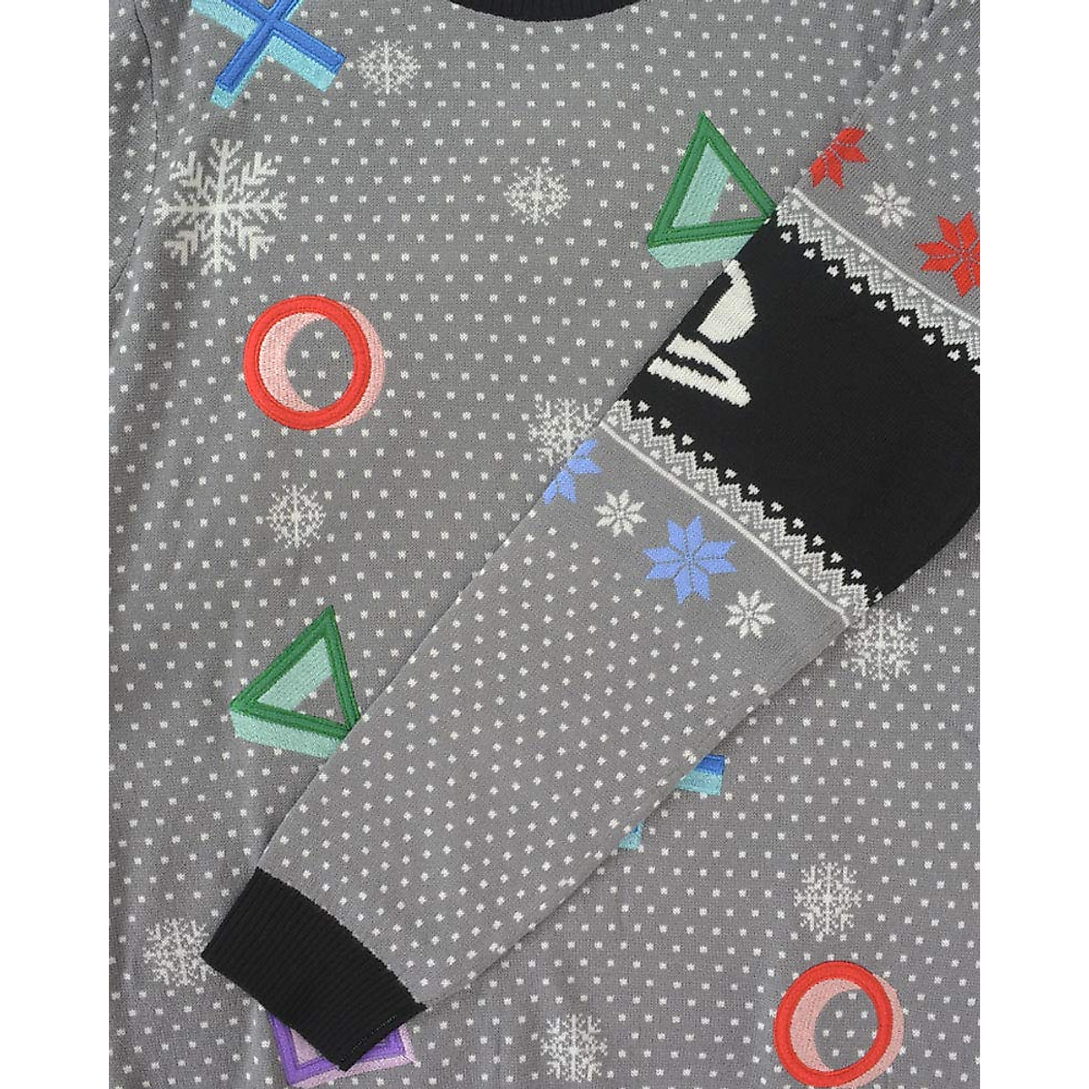 Numskull Unisex Official PlayStation Symbols Grey Knitted Christmas Jumper for Men or Women - Ugly Novelty Sweater Gift