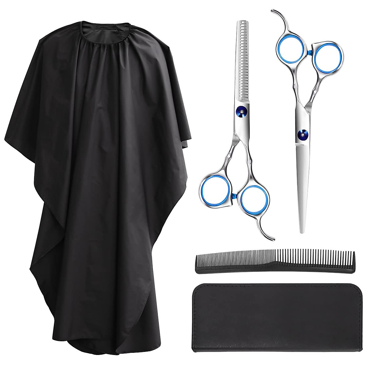 Hair Cutting Set, Professional Haircutting Barber Thinning Hairdressing Shears Set with Black Leather Case and Salon Cape