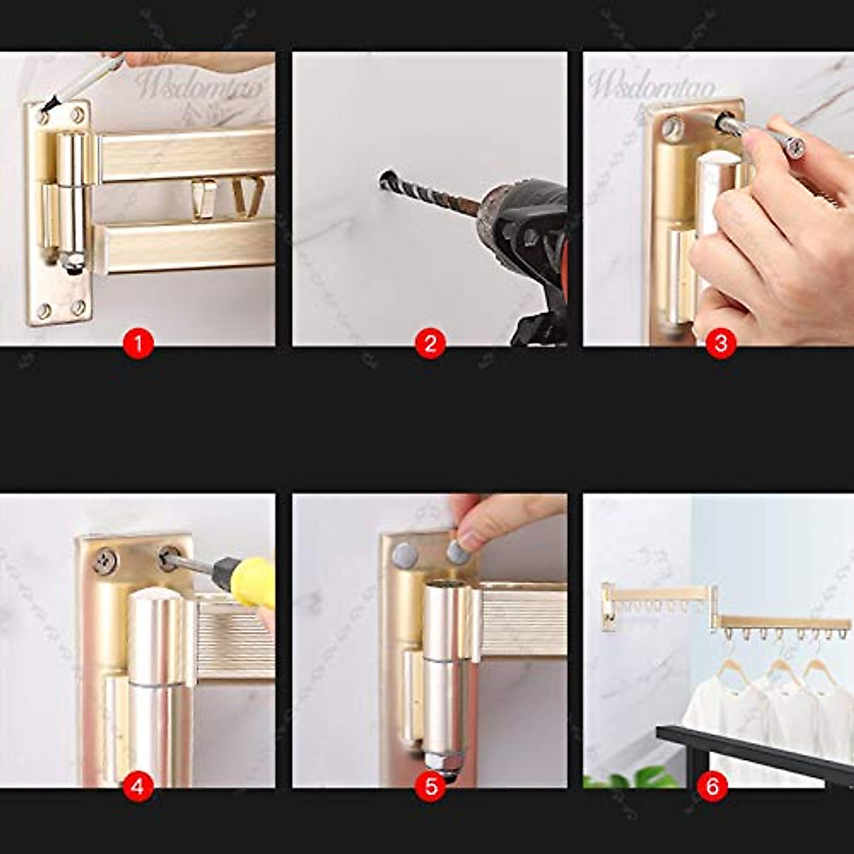 Wall-Mounted Collapsible Clothes Pole Outdoor Balcony Multifunctional Clothes Hanger Invisible Folding Drying Hanger Adjustable(Color:Black,Size:52.5x8.4x18cm)