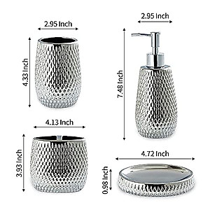 BASDHE Bathroom Accessories Set 5 Piece Bath Ensemble Includes Trash Can,Toothbrush Holder,Toothbrush Cup,Soap Dispenser,Soap Dish for Decorative Countertop and Housewarming Gift, Grey