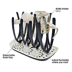 MOTHER-K Baby Bottle Drying Rack with Tray, Adjustable Holder for Bottles, Pacifier, Pump Parts and Accessories (Navy)
