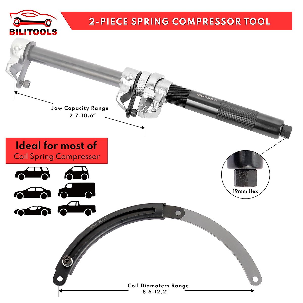 BILITOOLS 2-Piece Coil Spring Compressor Tool Heavy Duty Macpherson Strut Spring Compressor Set with Safety Jaws and Holder, Max Load.2645LB