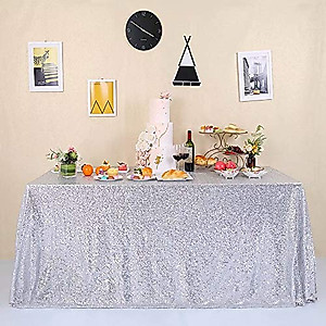 GFCC Glitter Silver Sequin Tablecloth for Party Wedding Banquet 60x120 inch Sparkly Rectangle Table Cloth Cake Table Cover Linen