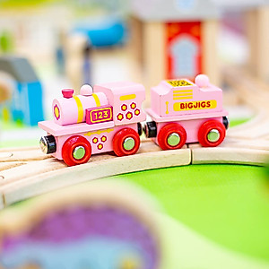 Bigjigs Rail Pink 123 Engine - Other Major Wooden Rail Brands are Compatible