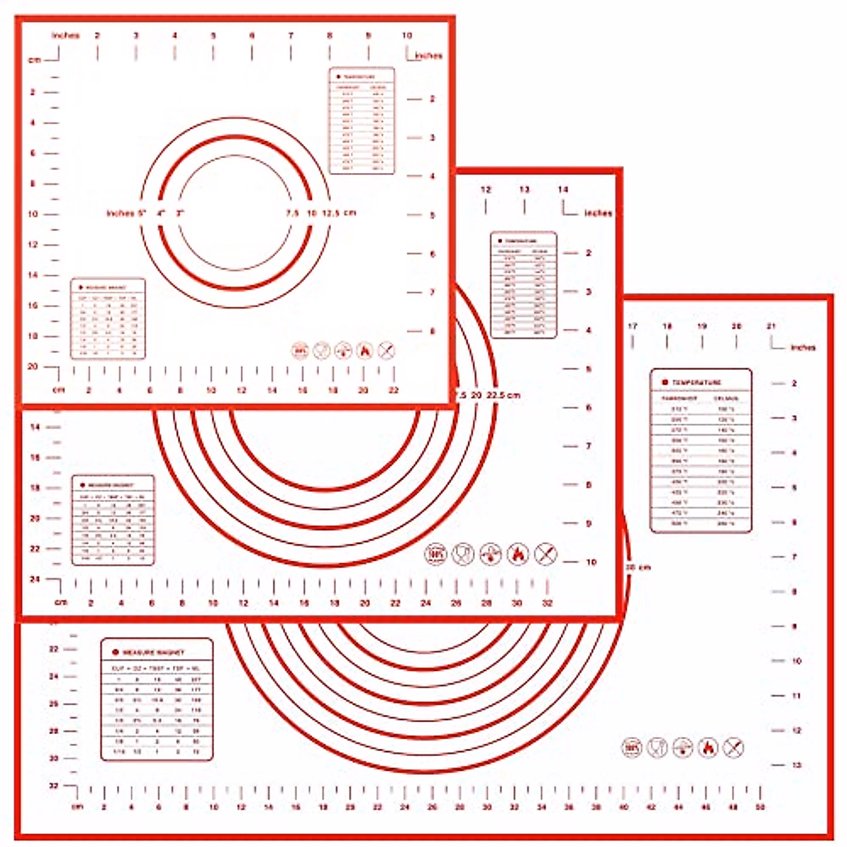 Extra Large Pastry Mat with Measurements 3 Size - 11 Inch, 16 Inch, 24 Inch, Nonstick Silicone Baking Fondant Measuring Pad for Rolling Dough Pie Crust, Pizza and Cookies