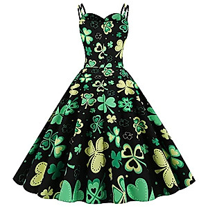 Long Sleeve Black Dress, Ruffle Dress Prairie Women, Women's Dinner Dresses Casual St Patricks Day Fancy V-Neck Suspenders Sleeveless Dress Green Irish Lady Wrap Mini Dress Plus (L, Yellow)