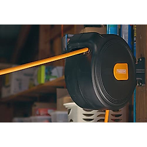 Freeman P1465CHR 1/4" x 65' Compact Retractable Air Hose Reel with Fittings Spring Loaded Compressed Air Hose with Auto-Guide Rewind & 180° Swivel Mount, Black, Orange