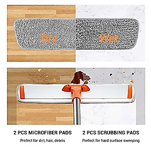 Worthland Mops for Floor Cleaning with 4 Reusable Microfiber Pads, 18" Wet and Dust Mop for Hardwood & Tile Household Cleaning Tools