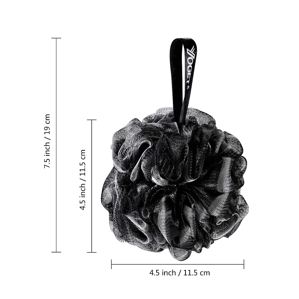 Yoget Charcoal Bath Loofah Sponge, 4 Pack Black 60G Large Shower Mesh Ball Soft Pouf Body Scrubber, Exfoliate, Cleanse, Soothe Skin, Black Loofah with White Trim