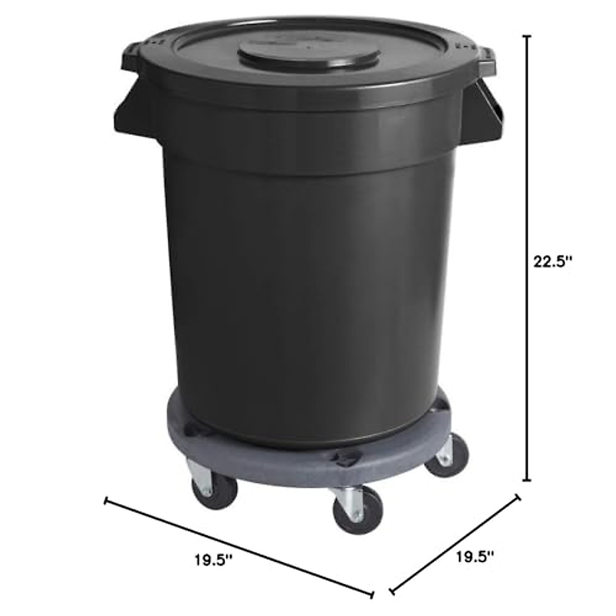 PRO&Family 80 Qt. / 20 Gallon / 75 Liters Black Round Ingredient Bin/Commercial Trash Can with Lid and Dolly. Trash Bin Kitchen Garbage Can Waste Basket Recycle Bin