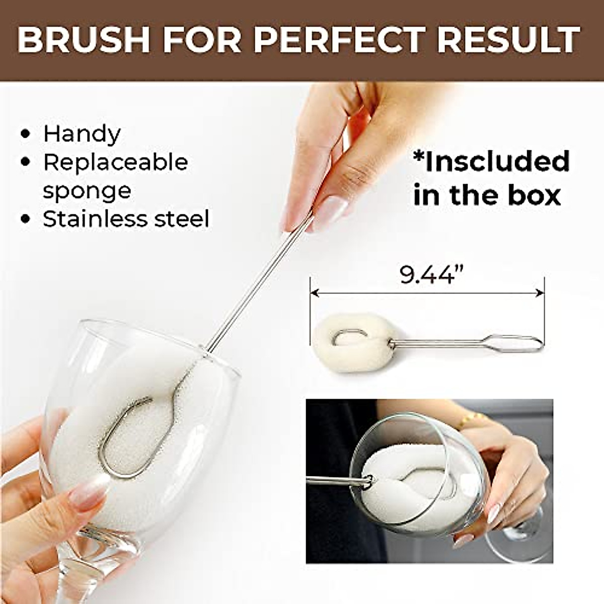 Glass Rinser for Kitchen Sink with Cleaning Brush | Stainless Steel Bottle Washer | Faucet Cup Washer Sink Attachment Accessory for Bar Sink