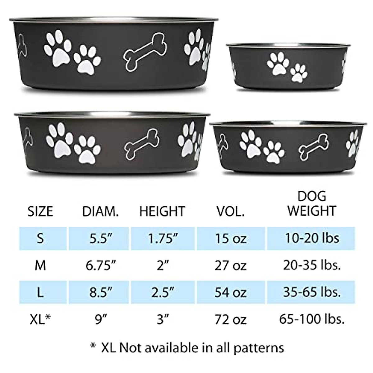 Loving Pets - Bella Bowls - Dog Food Water Bowl No Tip Stainless Steel Pet Bowl No Skid Spill Proof (Large, Espresso Brown)