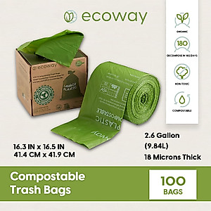 Pack of 100 Ecoway Compostable Garbage Bags | Trash Bags | Bin Liners | Litter Bags | Biodegradable Bags | Eco-friendly Bags | Environmentally Friendly Bags | Disposal Bags