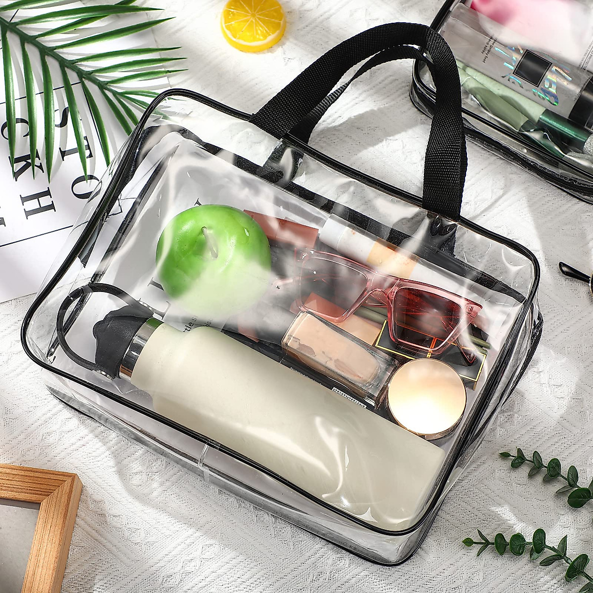 15 Pcs Clear Makeup Bags Toiletry Bag with Zipper Handle PVC Waterproof Cosmetic Bags Set Transparent Travel Pouch Clear Makeup Organizer for Travel Airport Business, 3 Sizes
