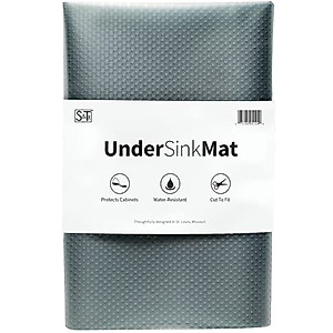 S&T INC. Under Sink Mat, Shelf Liners for Kitchen Cabinets Non Adhesive, Water Resistant and Plastic Kitchen Shelf Liner, Charcoal Grey, 24 in. x 48 in