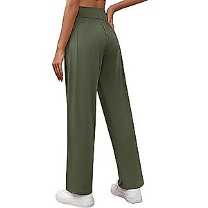 Neer 2 Pcs Women's Wide Leg Yoga Sweatpants High Waist Lounge Pants Loose Workout Pant Casual Athletic Pant with Pockets (Army Green, Gray,Medium)