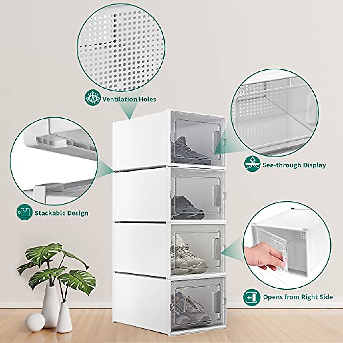 YITAHOME Shoe Storage Box, 18 PCS Medium Size Shoe Storage Organizers Stackable Shoe Storage Box Rack Containers Drawers