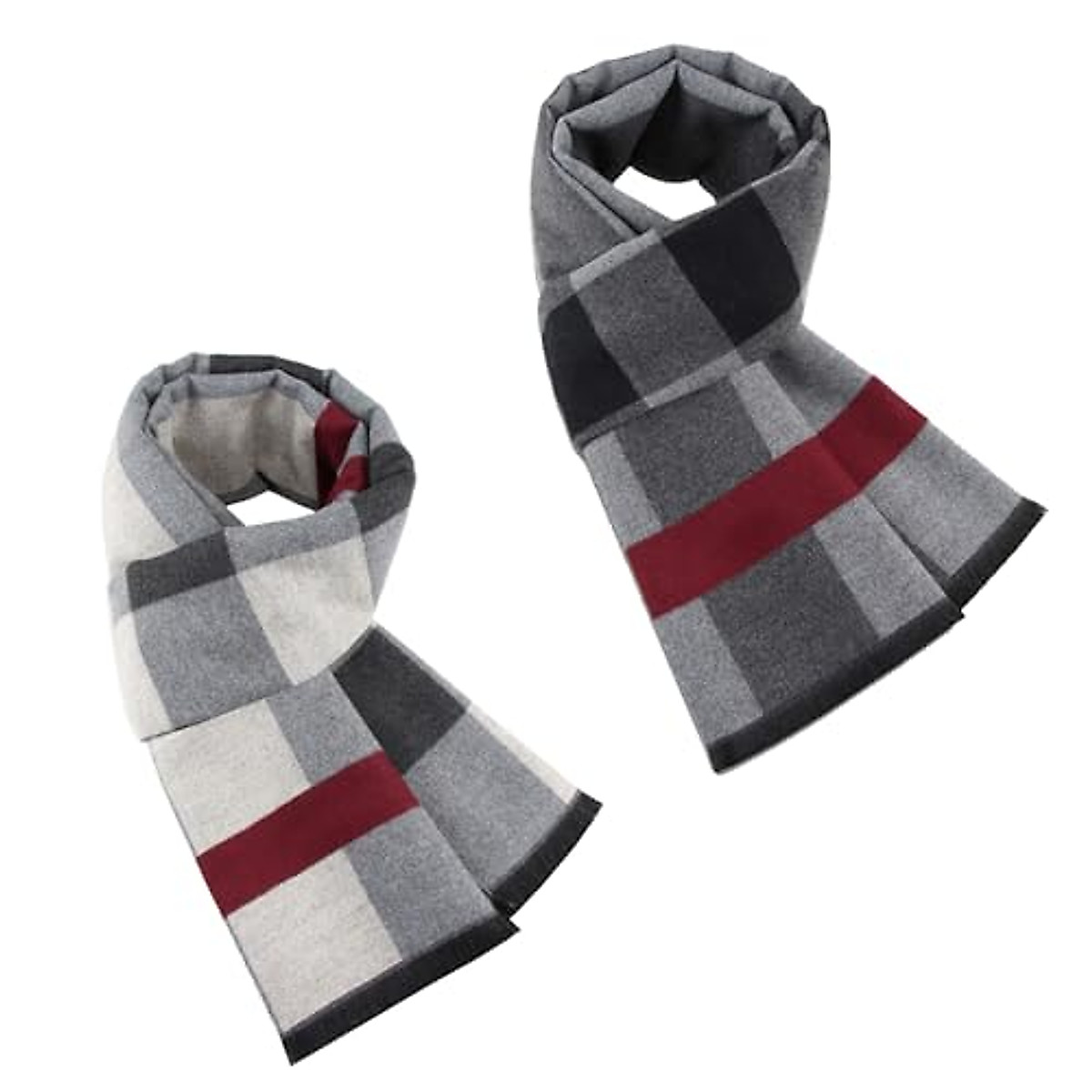 Geopty 2 Pack Mens Scarf, Soft Warm Cashmere Feel Winter Scarf for Men Black Grey Mens Scarves Set,Style B