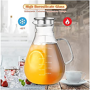 Glass Pitcher with Lid & Removable Fruit Infuser Filter, 105.6OZ Glass Fruit Infuser Water Pitcher with Precise Scale Line & Mix Spoon, HOUSALE 18/8 Stainless Steel Lid Iced Tea Pitcher Easy to Clean