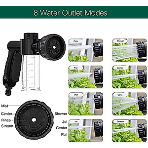 Garden Hose Nozzle, High Pressure Spray Gun Nozzle, 8 Spray Patterns for Watering Plants, Lawn, Patio, Cleaning, Showering Pet with 3.5oz/100cc Soap Dispenser Bottle
