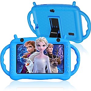 MOOKIA Kids Tablet Android 12 Tablet for Kids 7 inch Learning Tablet Quad-Core 32GB GMS Certified WiFi Bluetooth 4.2 Dual Camera Parental Control with Drop-Proof Case (Blue)