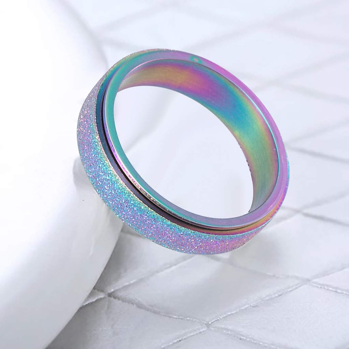 Tronet rings Women's Stainless Steel Spinner Ring Sand Blast Finish Comfort Size 6-13a Good Gift for a Girlfriend, Boyfriend, Family