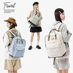 weradar Preppy Backpacks For High School Teens Boys Girls,Aesthetic School Bag,Waterproof Casual Daypacks Student Travel Backpack,Cute College Backpack For Women Men(Beige Blue)