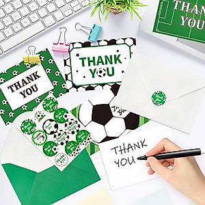 H1vojoxo 96PCS Soccer Thank You Cards with Envelopes and Stickers Thank You Notes Set Sports Ball Greeting Cards for Coach Football Players Blank Appreciation Cards for Baby Shower Birthday Party