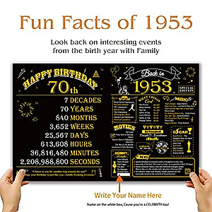 70th Birthday Pop Up Cards for Women or Men, 3D Greeting Card with Gilding Poster Cover, Funny 70th Birthday Gifts Idea for Party Supplies, Unique 70 Year Anniversary For Mom Dad, Back In 1953, Jumbo