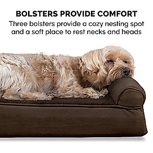 Furhaven Orthopedic Dog Bed for Large/Medium Dogs w/ Removable Bolsters & Washable Cover, For Dogs Up to 55 lbs - Plush & Suede Sofa - Espresso, Large