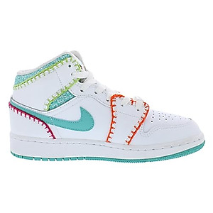 Nike Air Jordan 1 Mid GS Girls Shoes Size 5, Color: Pure White/Cute Pink/Washed Teal-White
