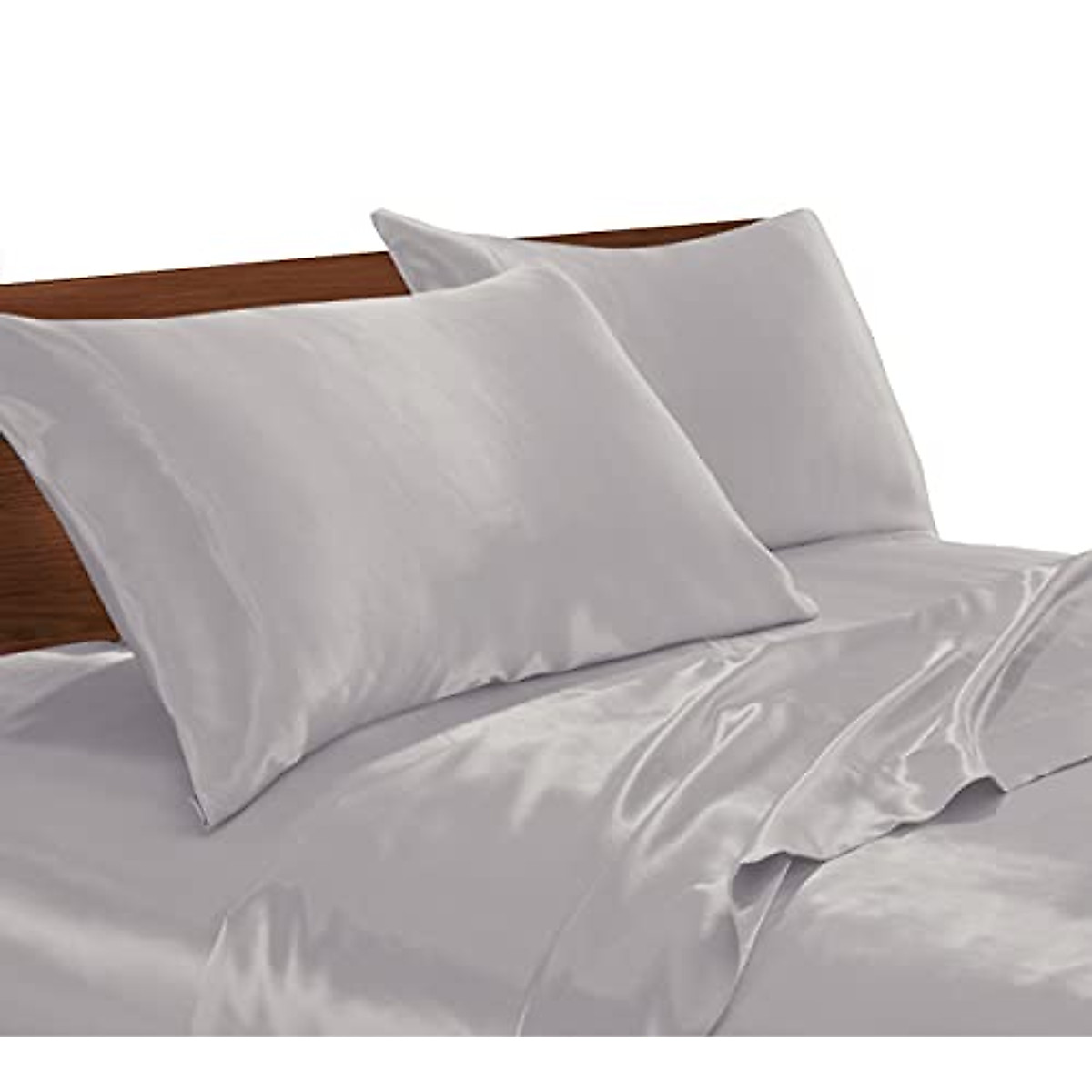 Satin Radiance Soft Satin Silk Sheets Solid Color Deep Pocket Twin Size Satin Bed Sheet Set Cooling And Soft Fitted Satin Bedding + Satin Pillowcase(s) Durable, Breathable, Silver, Grey, 3-piece